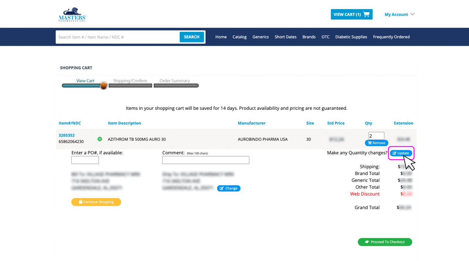 Changing Items in Cart – Master's Help Site
